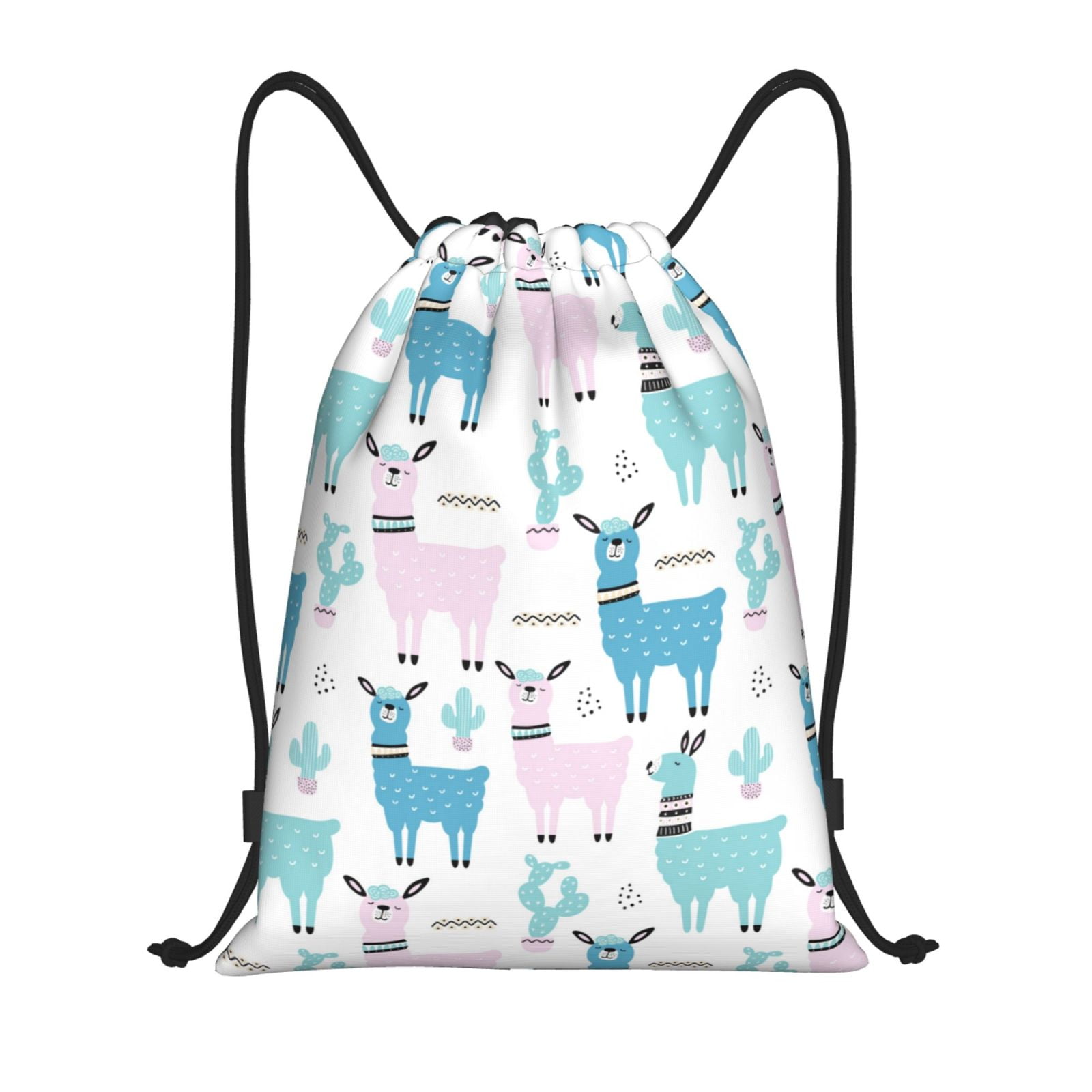 Drawstring Backpack - Colorful Cute Alpaca Cactus Gym Bag for Women Men ...