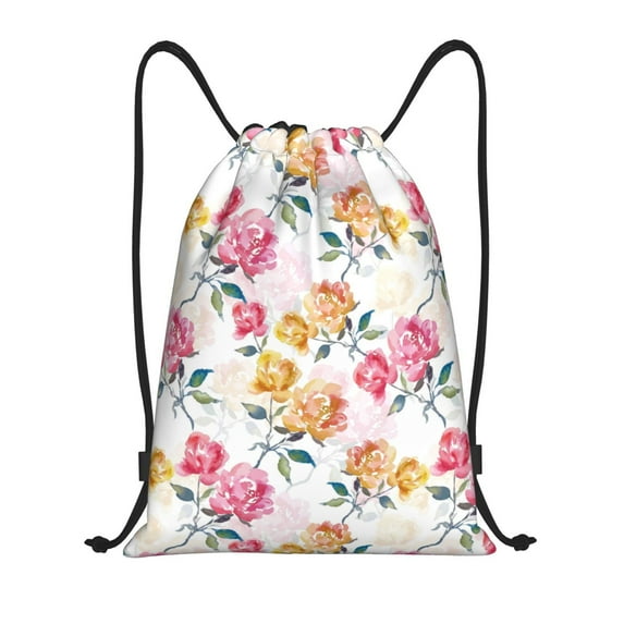 Drawstring Backpack - Colorful Flowers d Splash Proof Small Drawstring ...