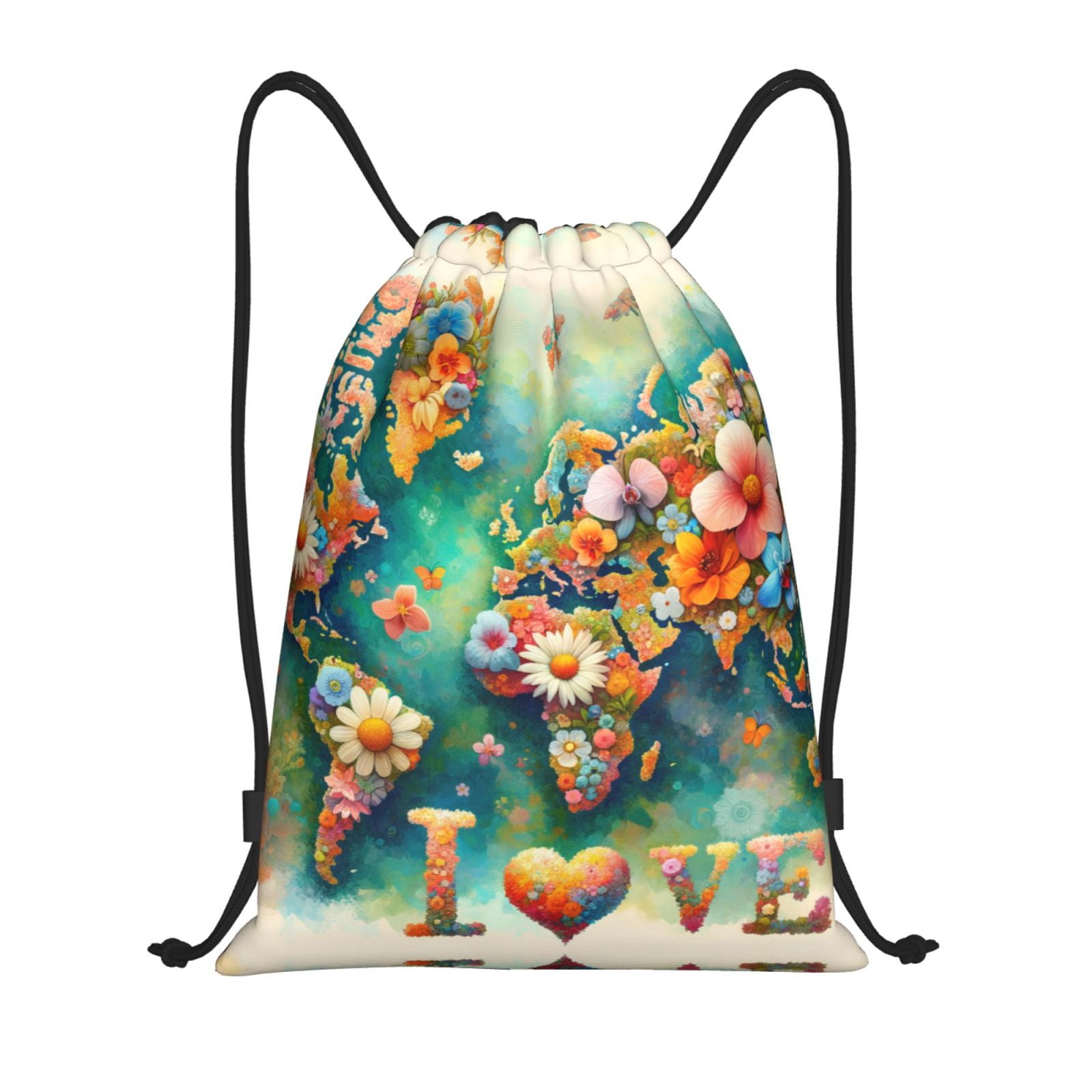 Drawstring Backpack, Colorful World Map Light Waterproof Sports Gym Bag ...