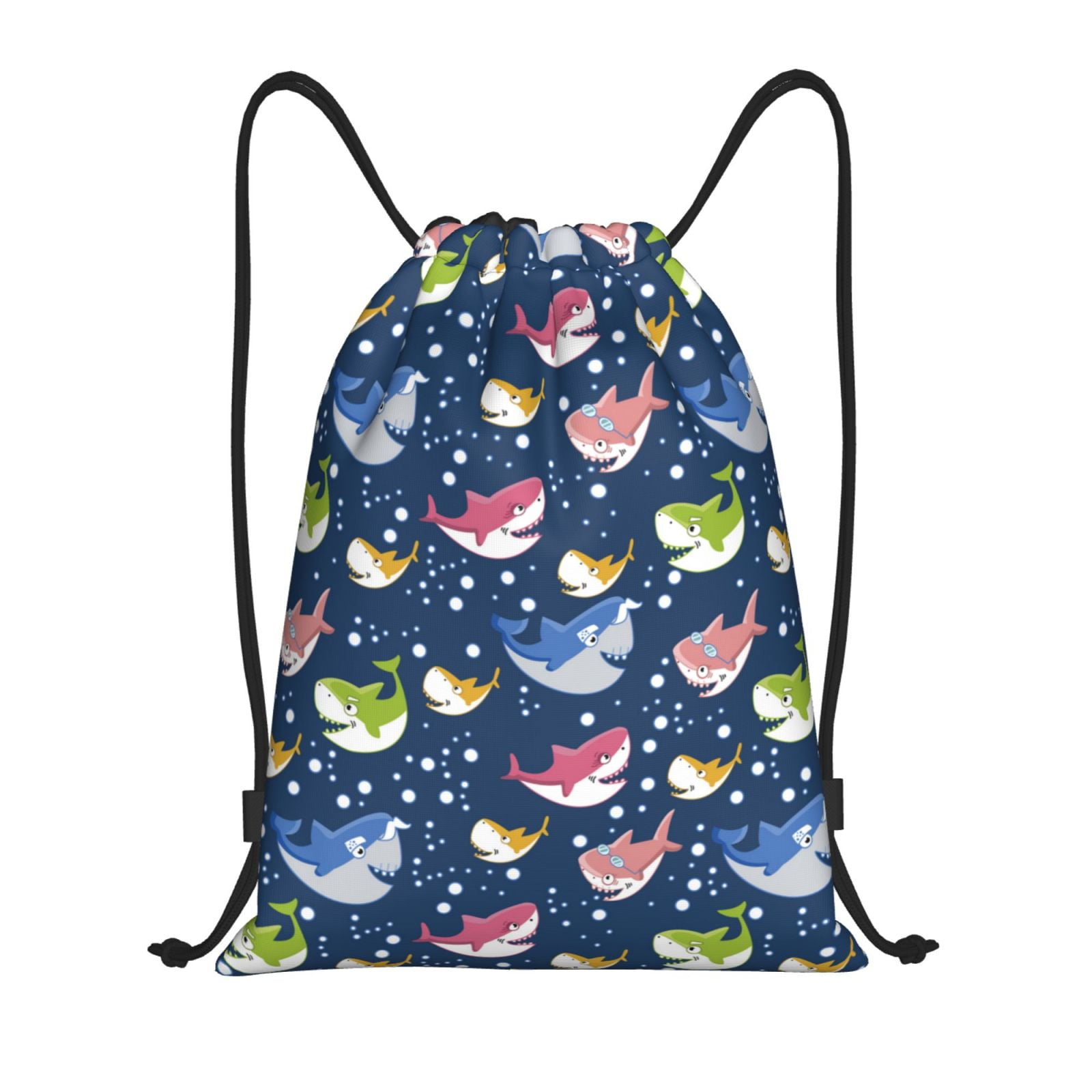 Drawstring Backpack Colorful cartoon shark Sports Gym Bag for Men Women ...
