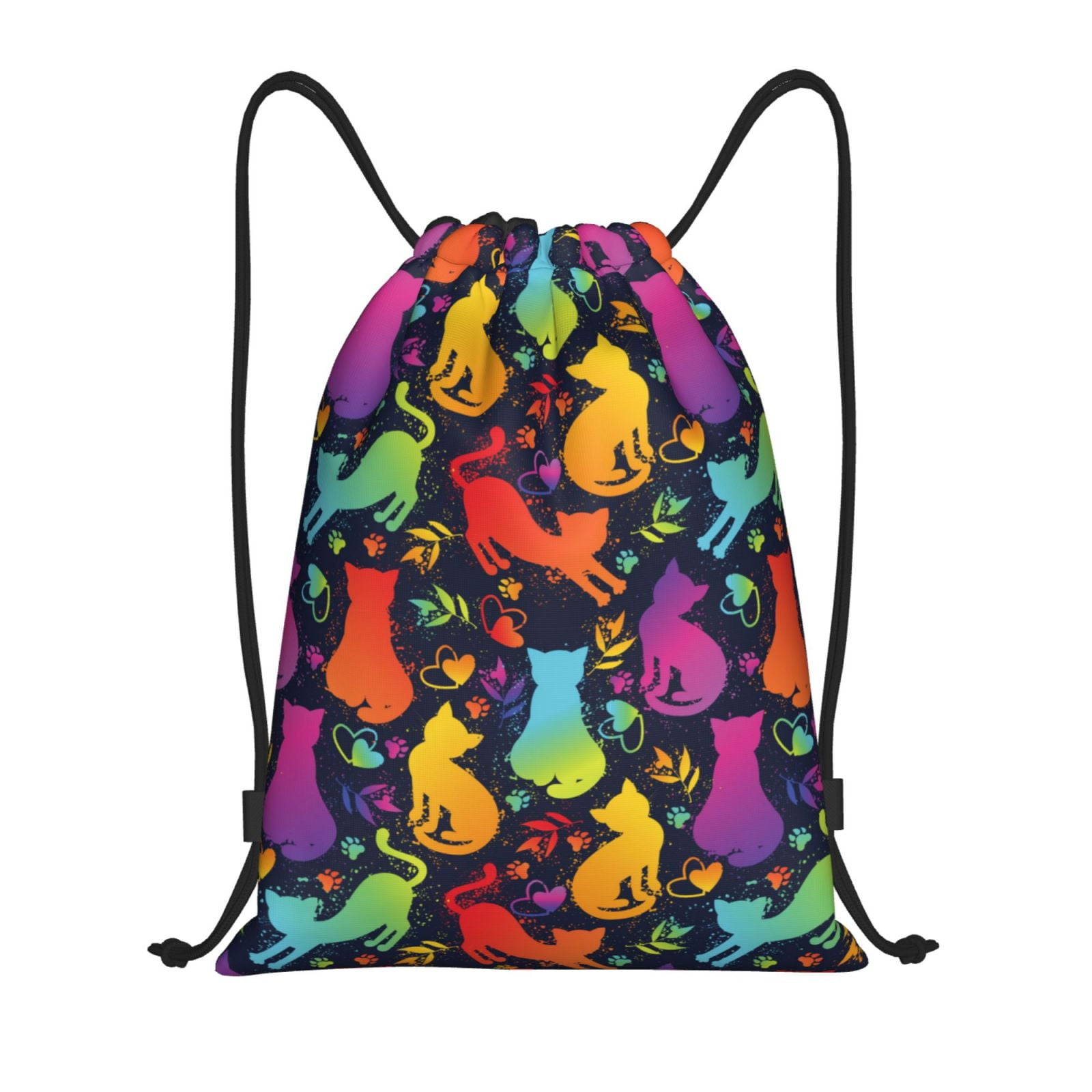 Drawstring Backpack - Colorful cats Cheer Gym Bag for Women Men ...