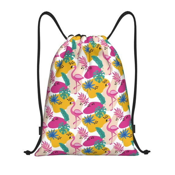 Drawstring Backpack, Colorful flamingo Light Waterproof Sports Gym Bag Draw String Back Bag for ...