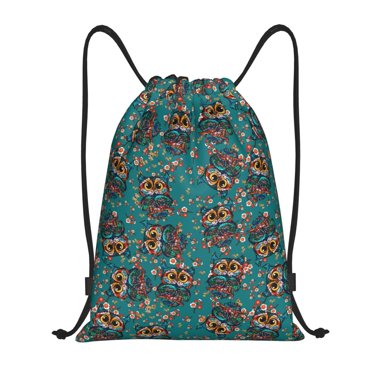 Drawstring Backpack - Colourful Owl Flowers Cheer Gym Bag for Women Men ...
