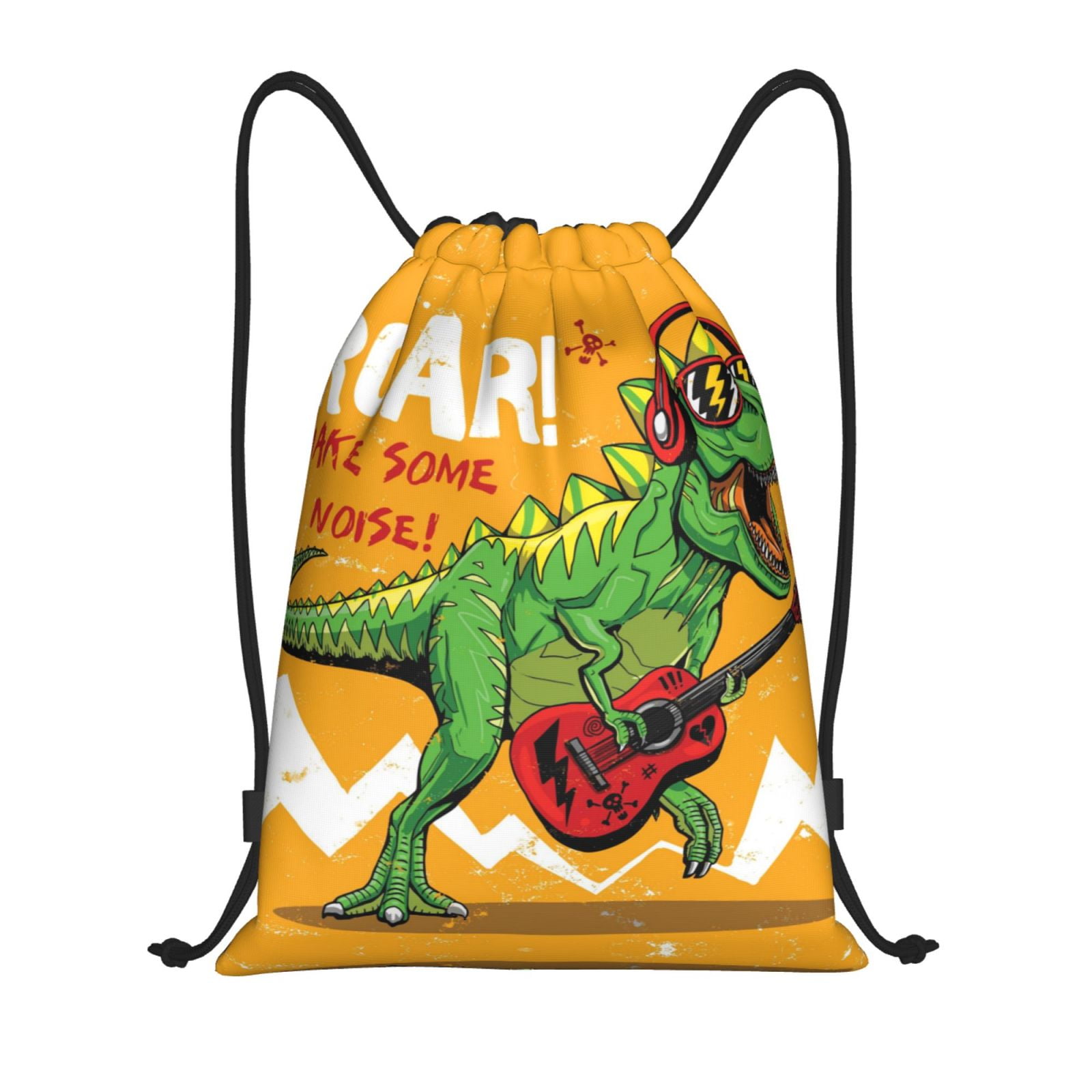Drawstring Backpack - Cool Dinosaur Playing Guitar Splash Proof Small ...