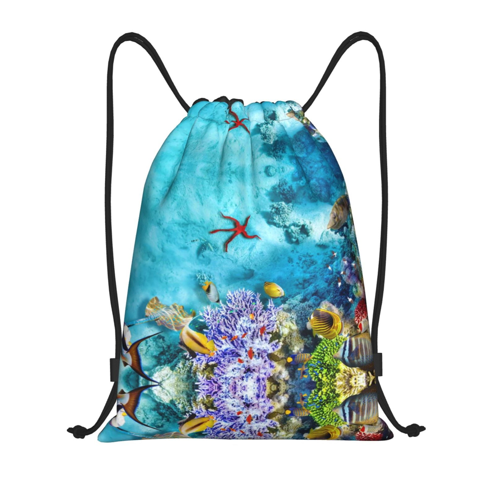 Drawstring Backpack - Corals and Tropical Fish Gym Bag for Women Men ...