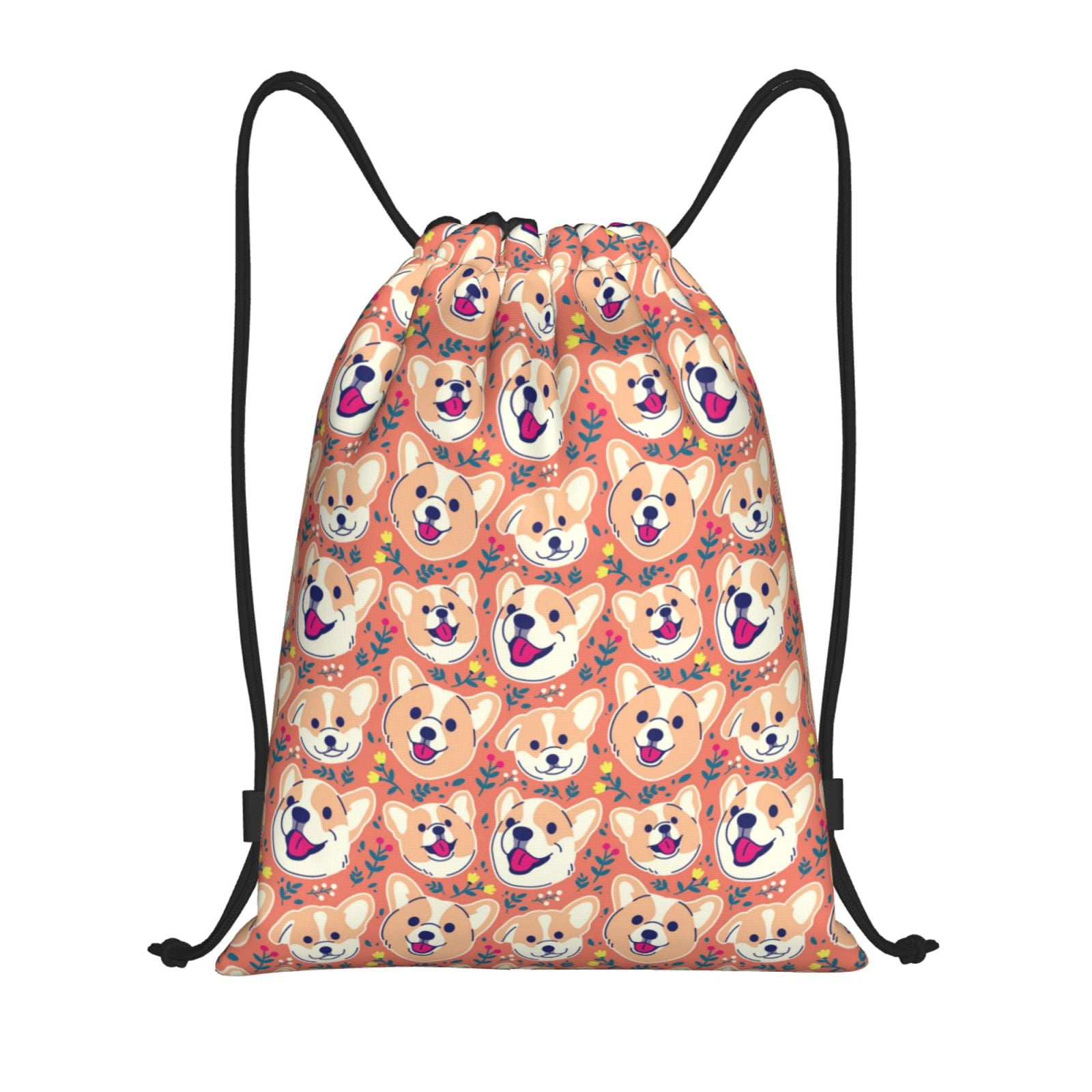 Drawstring Backpack - Corgi Head with Floal Splash Proof Small ...
