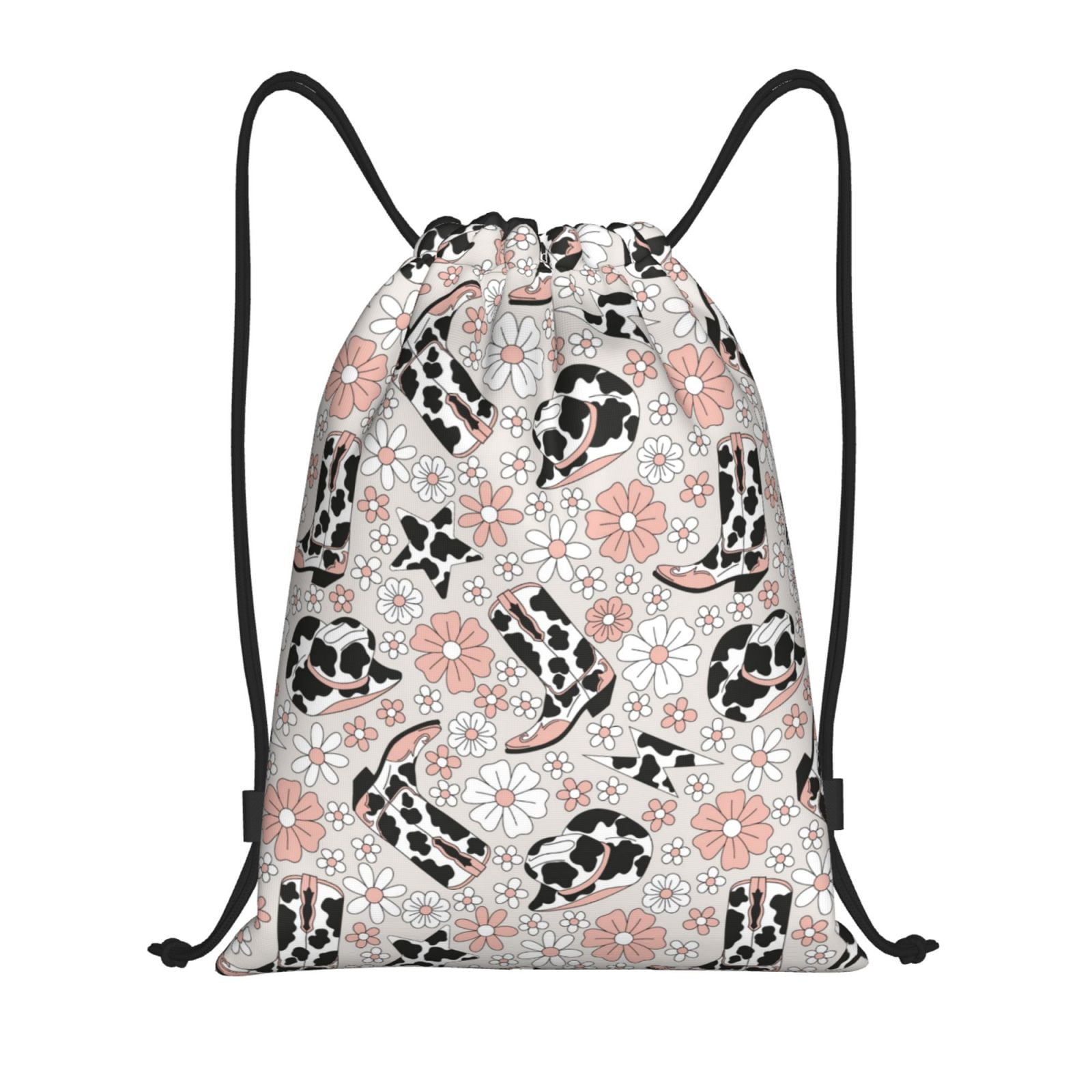 Drawstring Backpack, Cow Print Cowboy Hat Boots Flower Light Waterproof ...