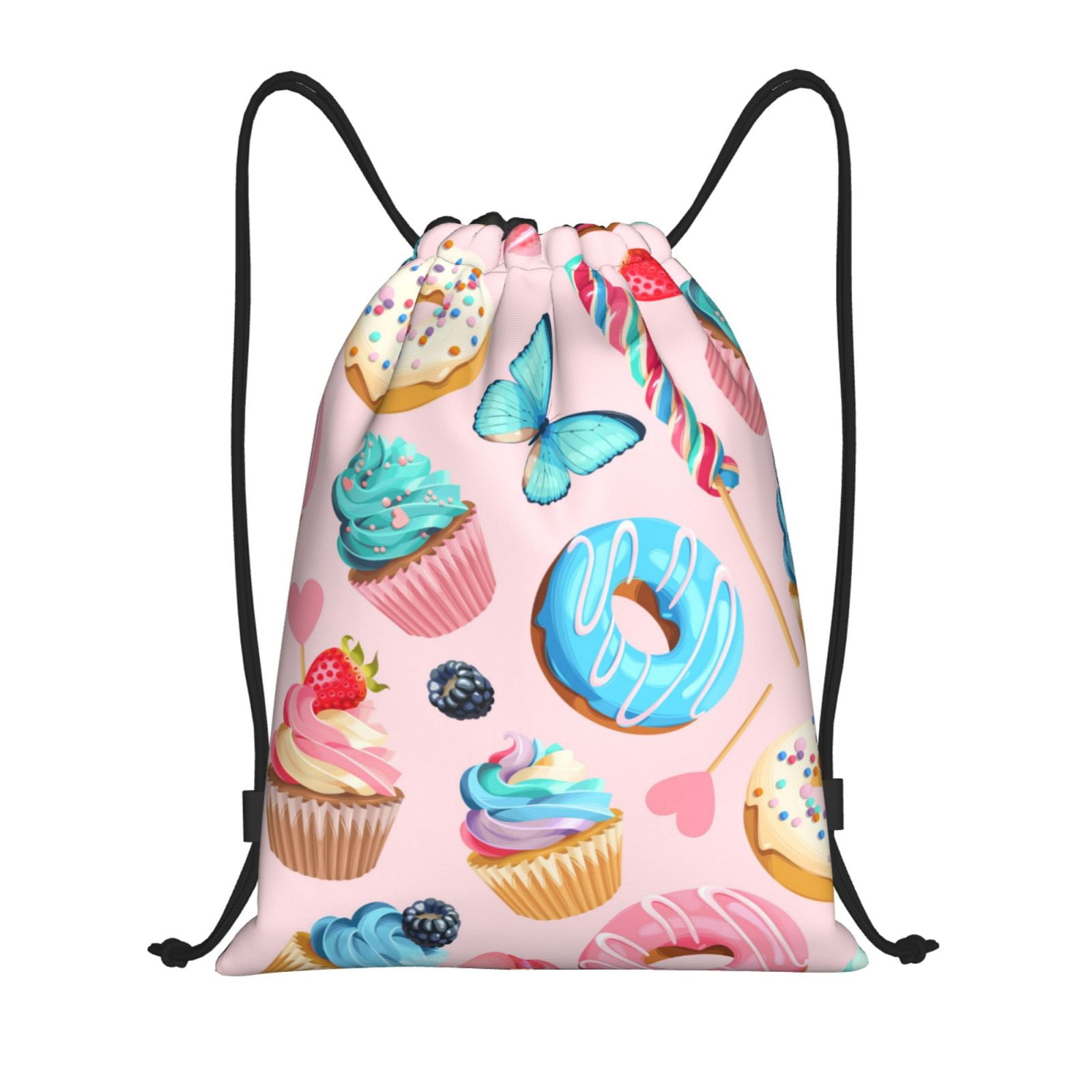 Drawstring Backpack - Cupcakes and Donuts Splash Proof Small Drawstring ...