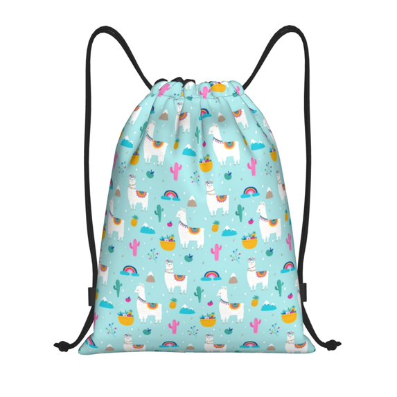 Drawstring Backpack, Cute Alpaca Cactus Rainbow Fruits Light Waterproof ...