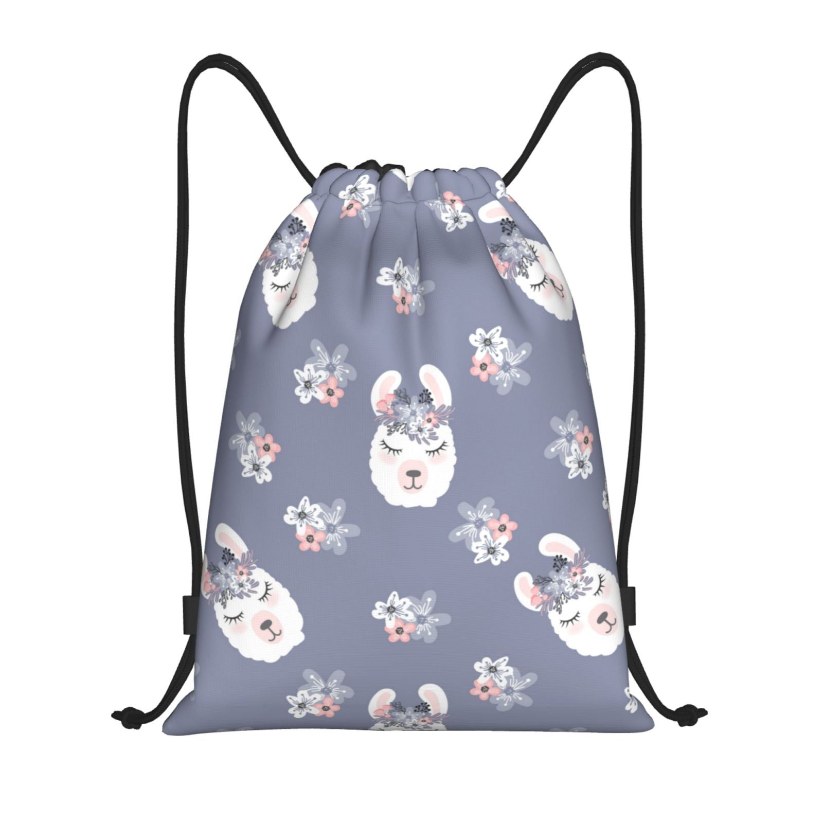 Drawstring Backpack - Cute Alpaca Face Flower Splash Proof Small ...