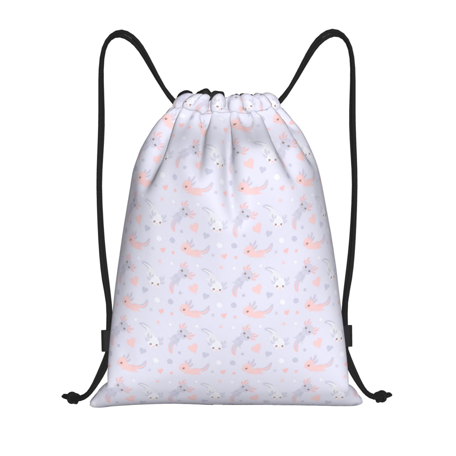Drawstring Backpack, Cute Axolotl Love Purple Light Waterproof Sports ...