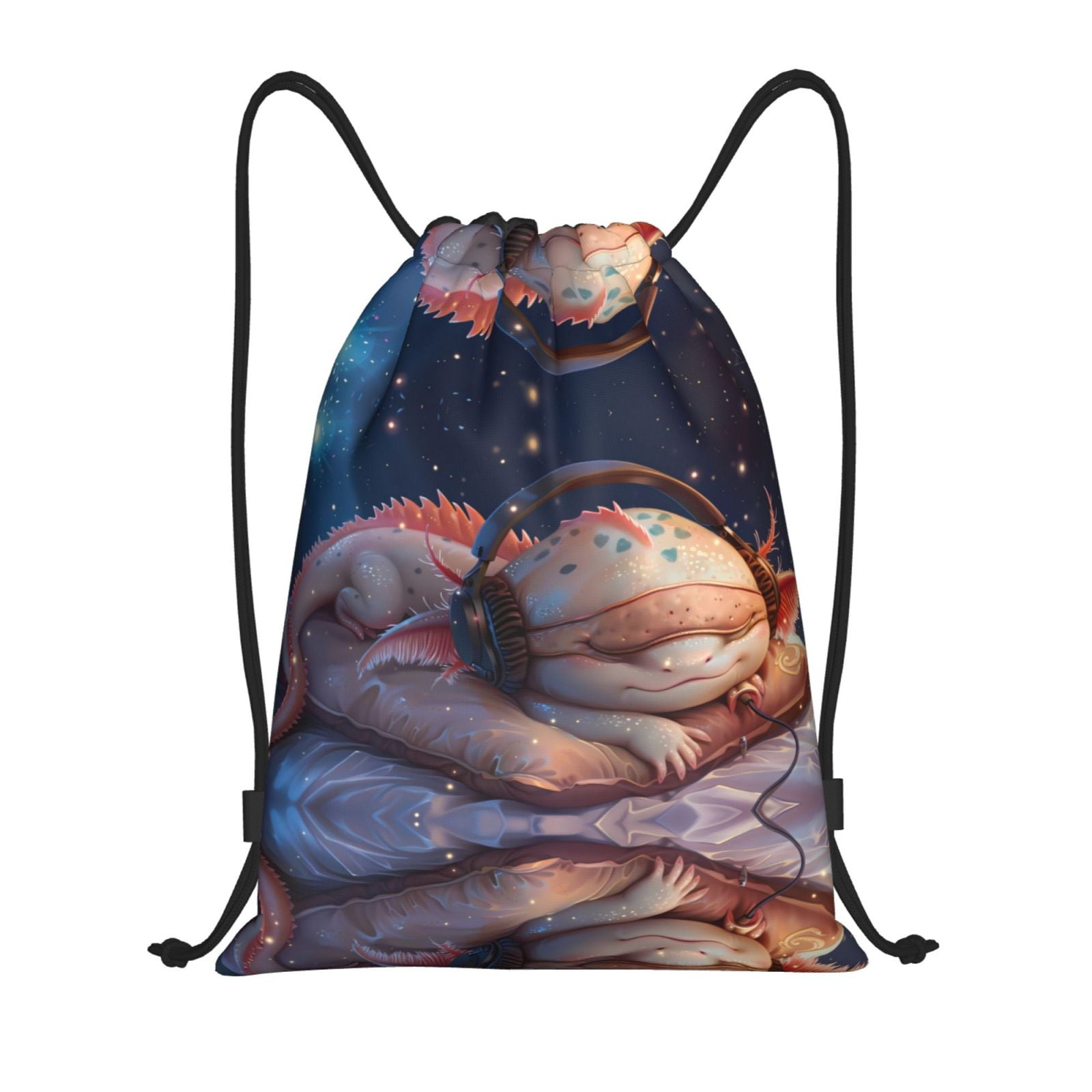 Drawstring Backpack Cute Axolotl Sleep Stars Sports Gym Bag for Men Women, Waterproof Drawstring ...