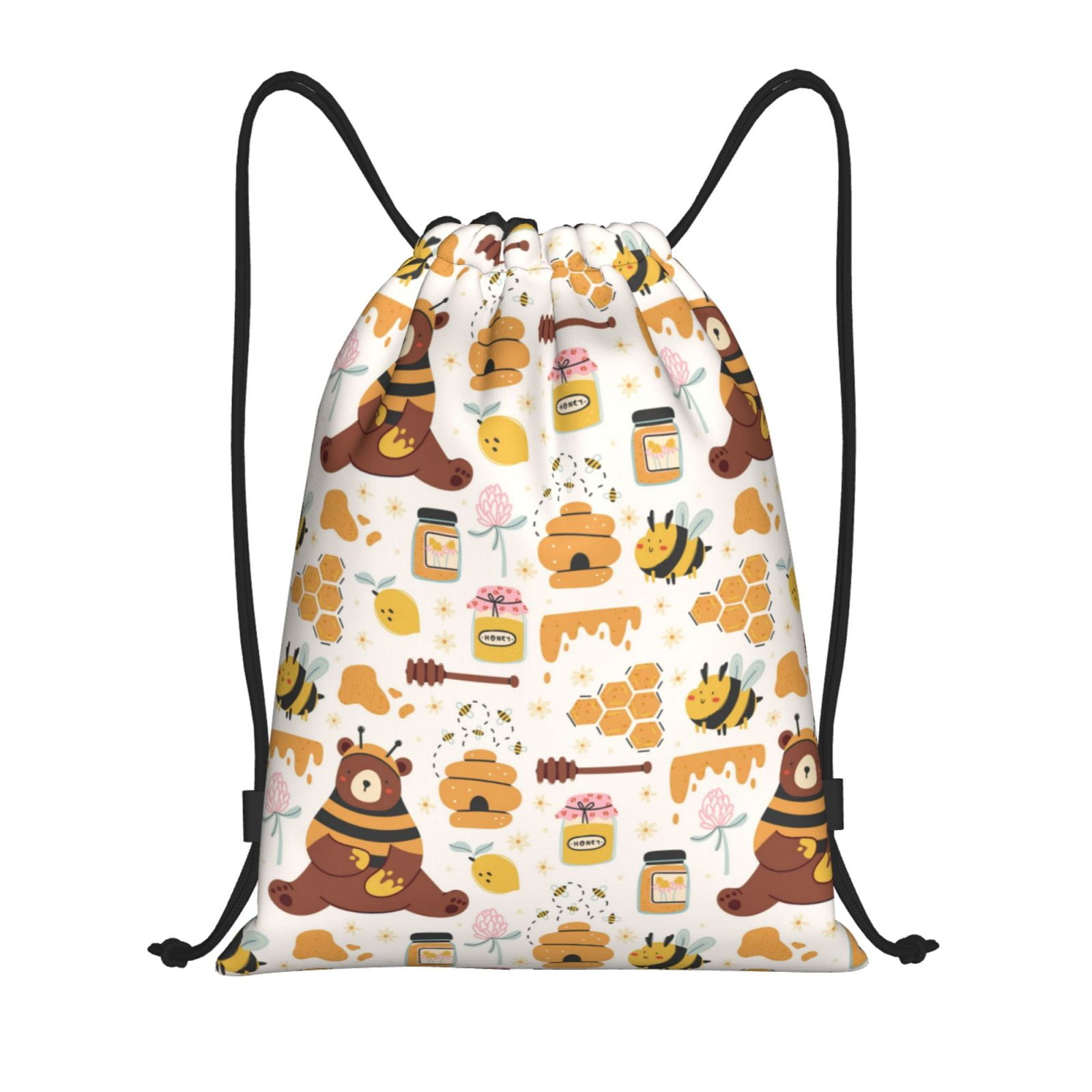 Drawstring Backpack, Cute Bee Honey Jar Hive Bear Light Waterproof ...