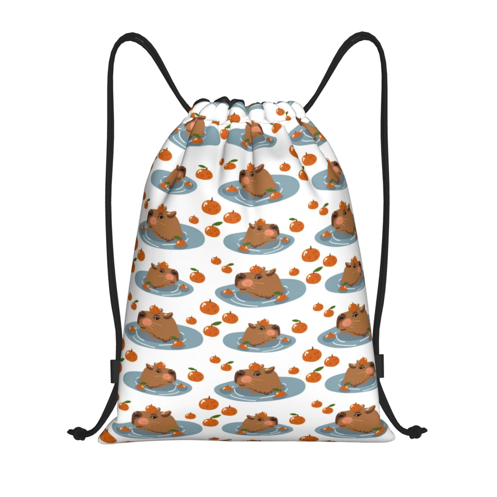 Drawstring Backpack, Cute Capybaras Orange Light Waterproof Sports Gym ...