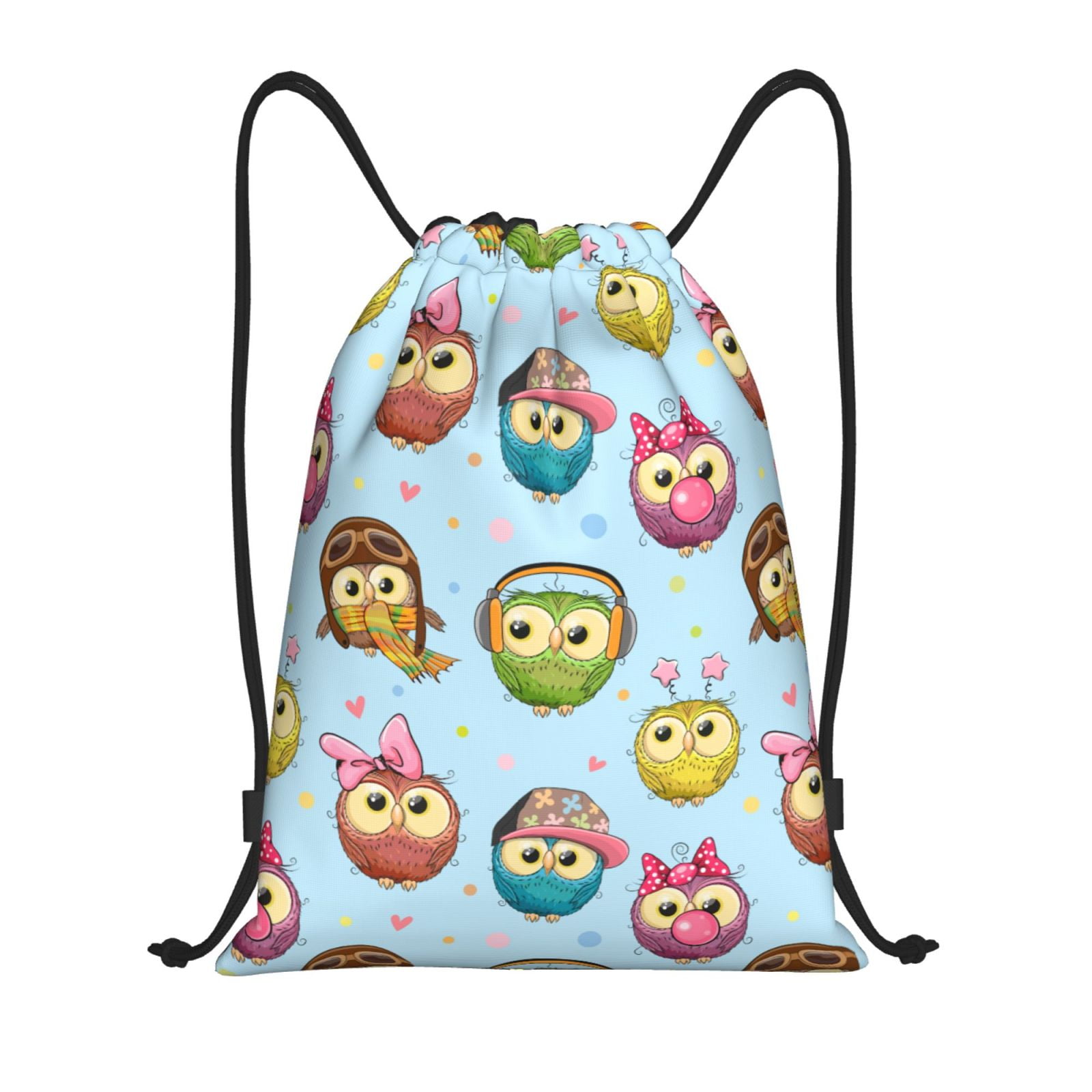 Drawstring Backpack - Cute Cartoon Colorful Owls Splash Proof Small ...