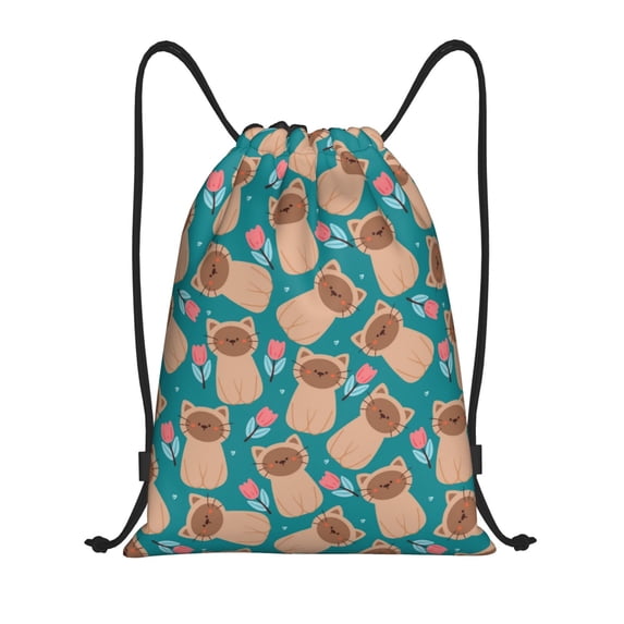 Drawstring Backpack - Cute Cartoon Tulip Cat Splash Proof Small ...