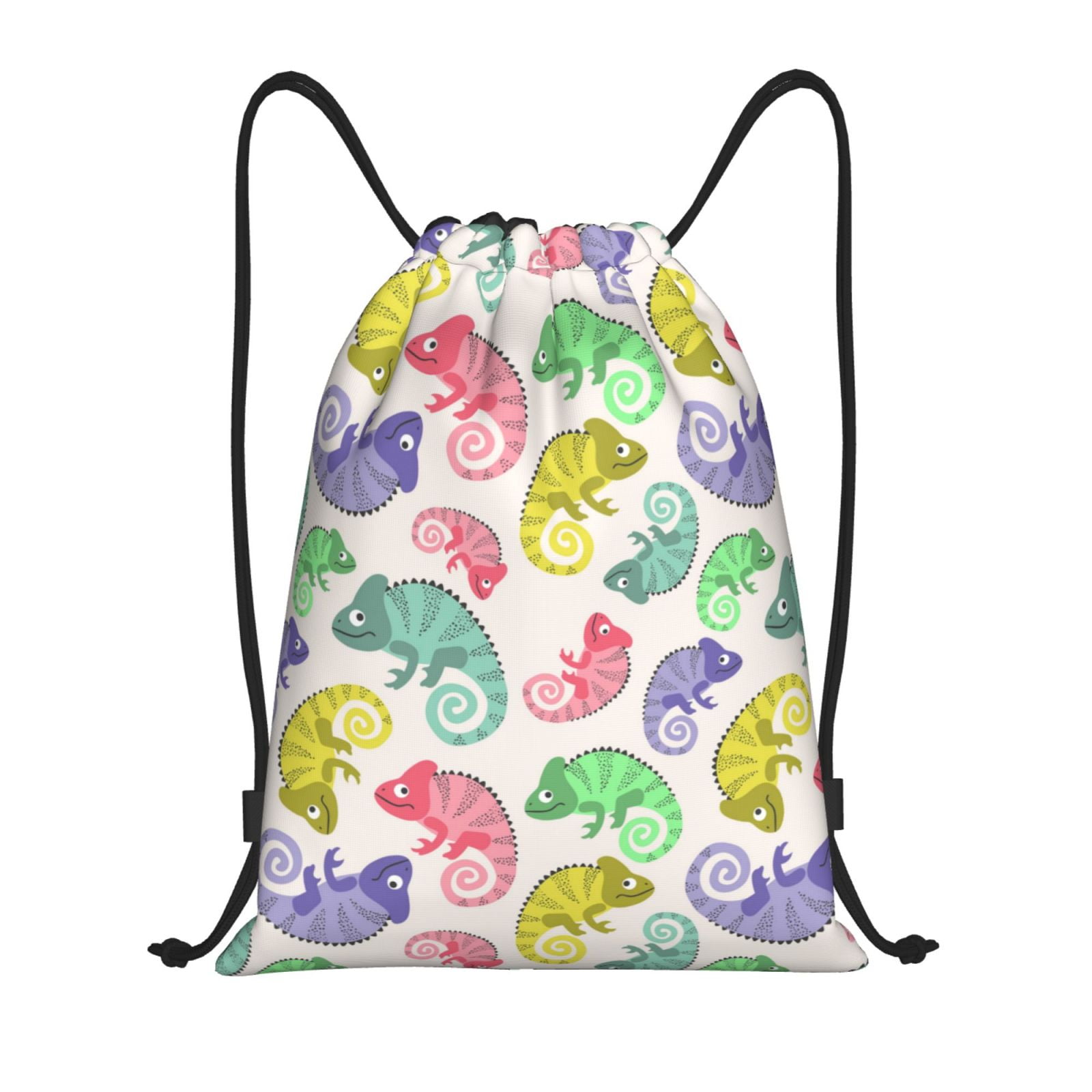 Drawstring Backpack - Cute Chameleons Splash Proof Small Drawstring Gym ...