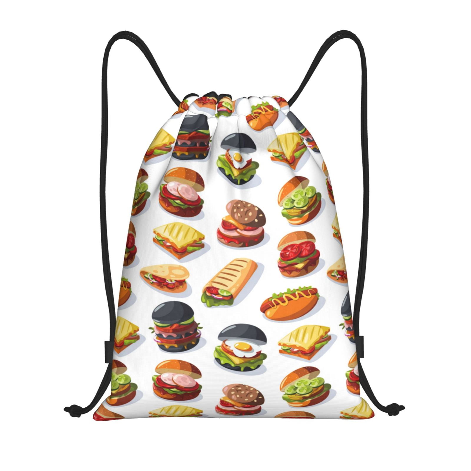 Drawstring Backpack - Cute Cheese Hamburger Chicken roll Gym Bag for ...