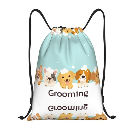 Drawstring Backpack, Cute Dog In Bathtub1 Light Waterproof Sports Gym ...