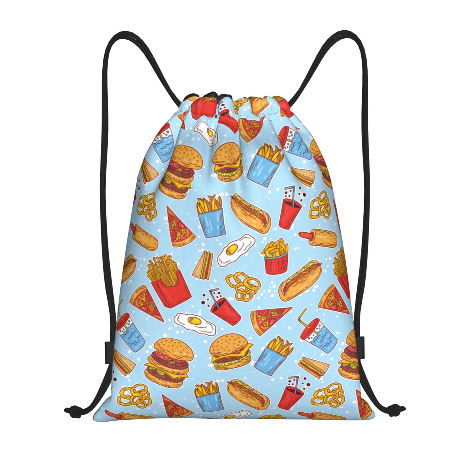 Drawstring Backpack - Cute Food Egg Burger Fries Splash Proof Small ...