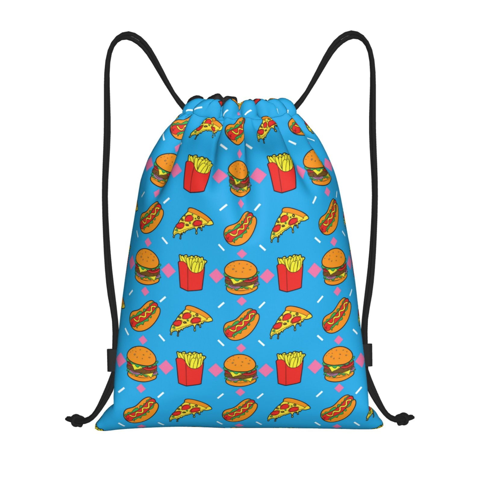 Drawstring Backpack - Cute Food Fries Burger Pizza Cheer Gym Bag for ...