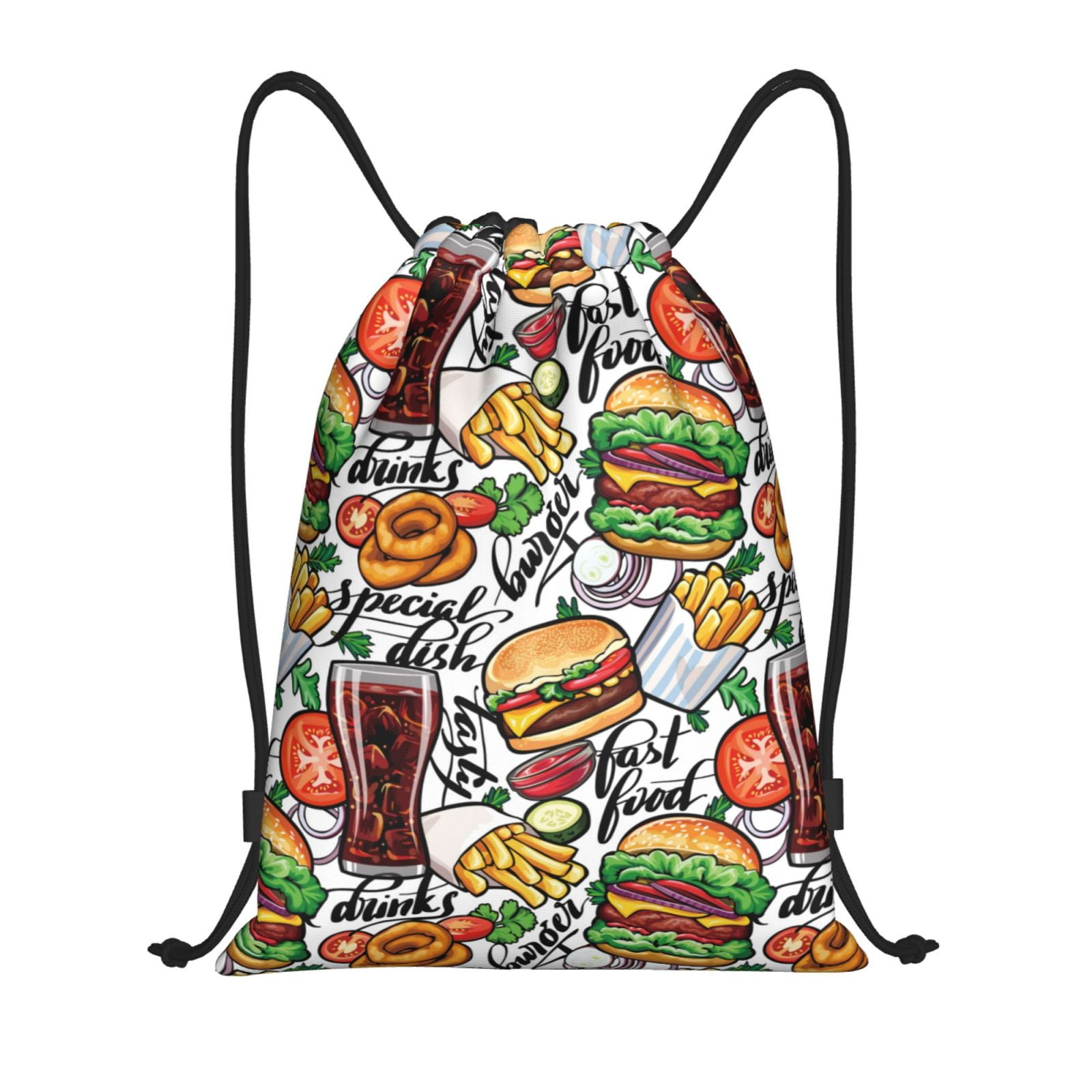 Drawstring Backpack - Cute Food Tomato Cucumber Burger Cheer Gym Bag ...