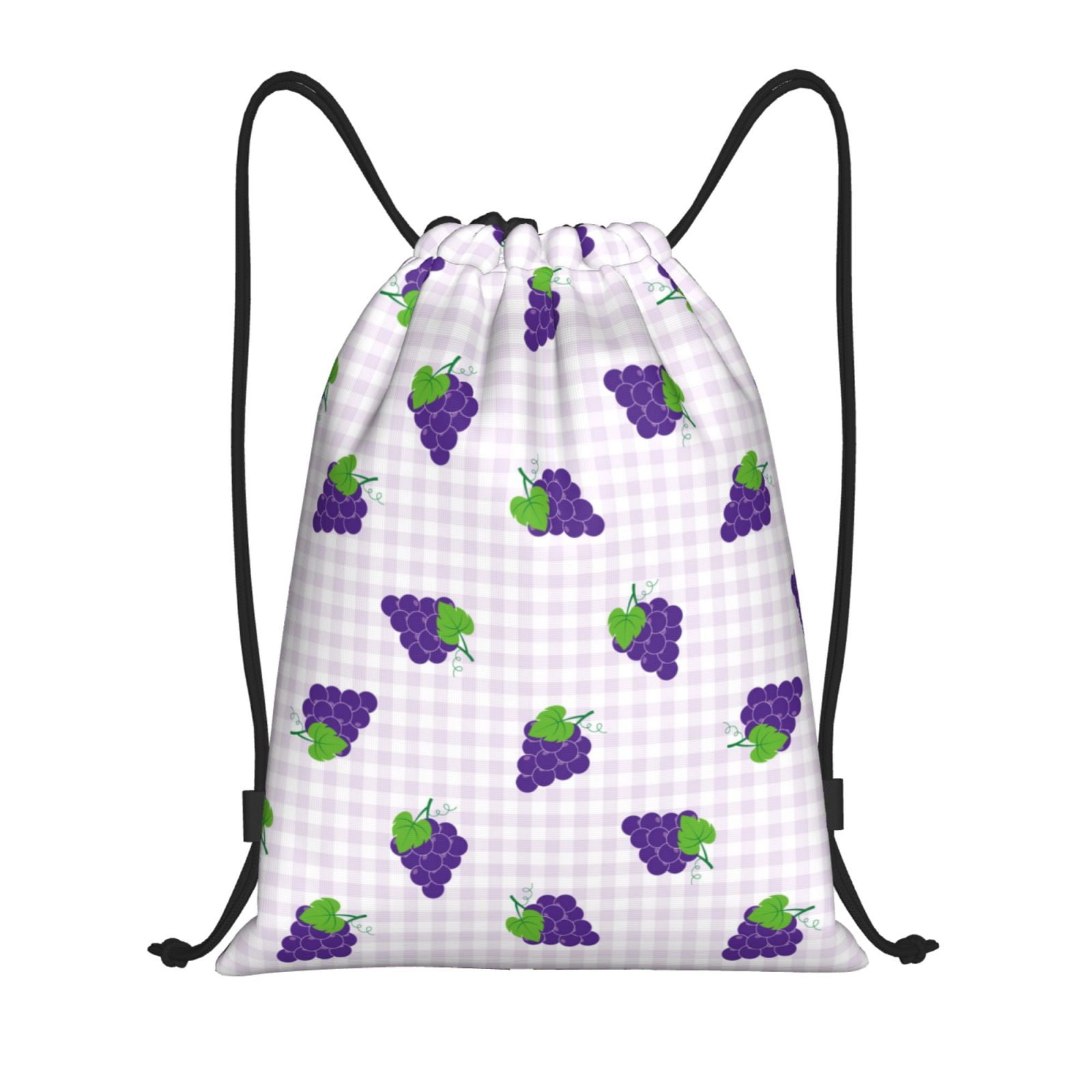 Drawstring Backpack, Cute Grape Plaid Light Waterproof Sports Gym Bag ...