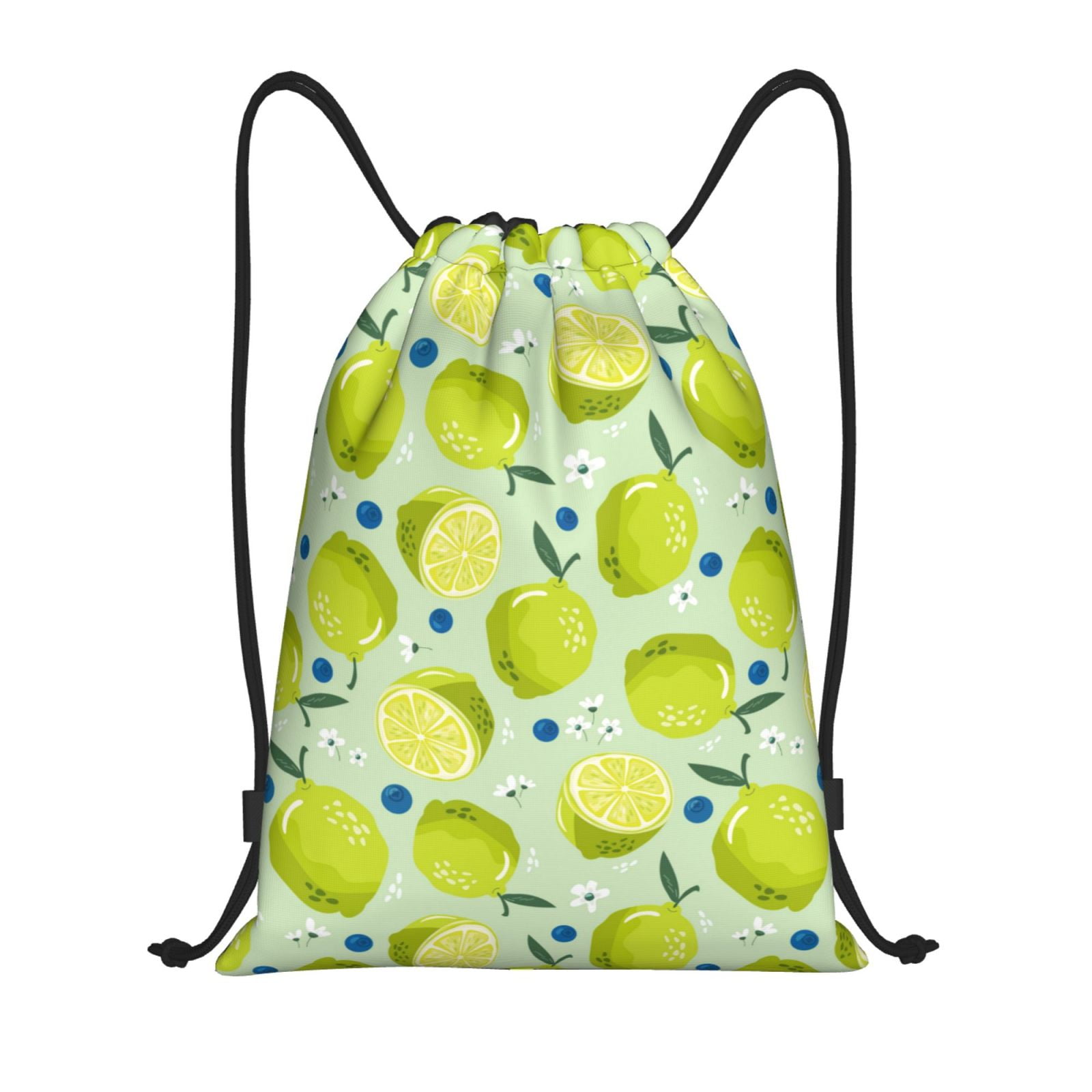 Drawstring Backpack, Cute Limes Blueberry Flowers Light Waterproof ...