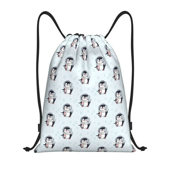 Drawstring Backpack, Cute Penguin with Scarf Light Waterproof Sports ...