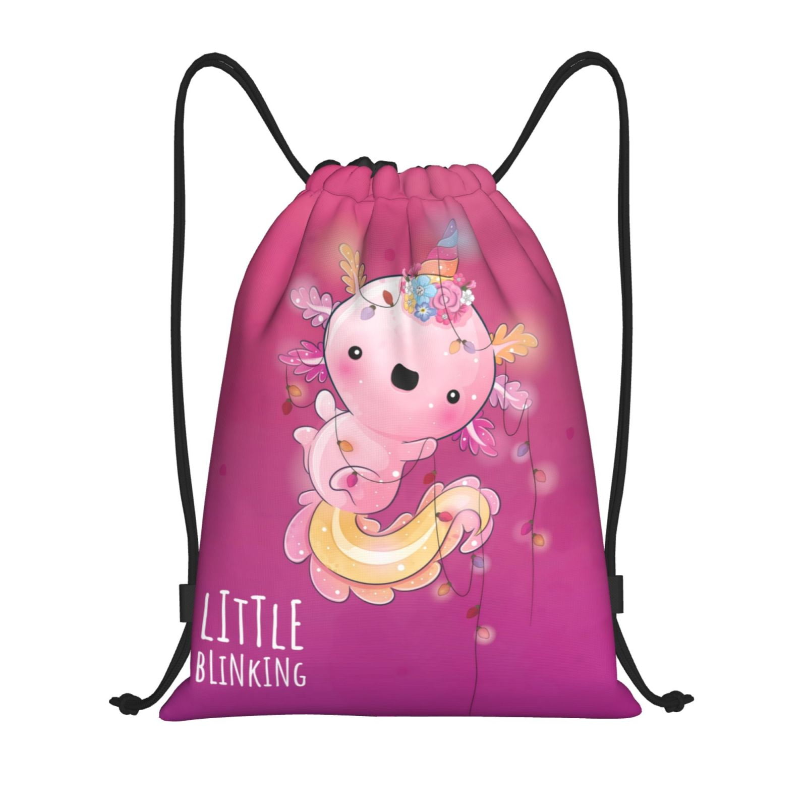 Drawstring Backpack, Cute Pink Axolotl A Light Waterproof Sports Gym ...