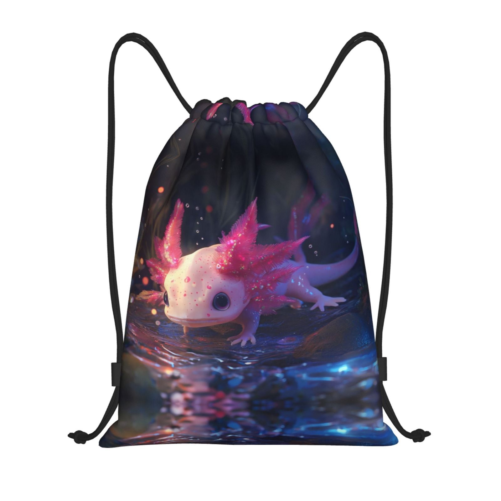 Drawstring Backpack - Cute Pink Fantasy Axolotl Splash Proof Small ...
