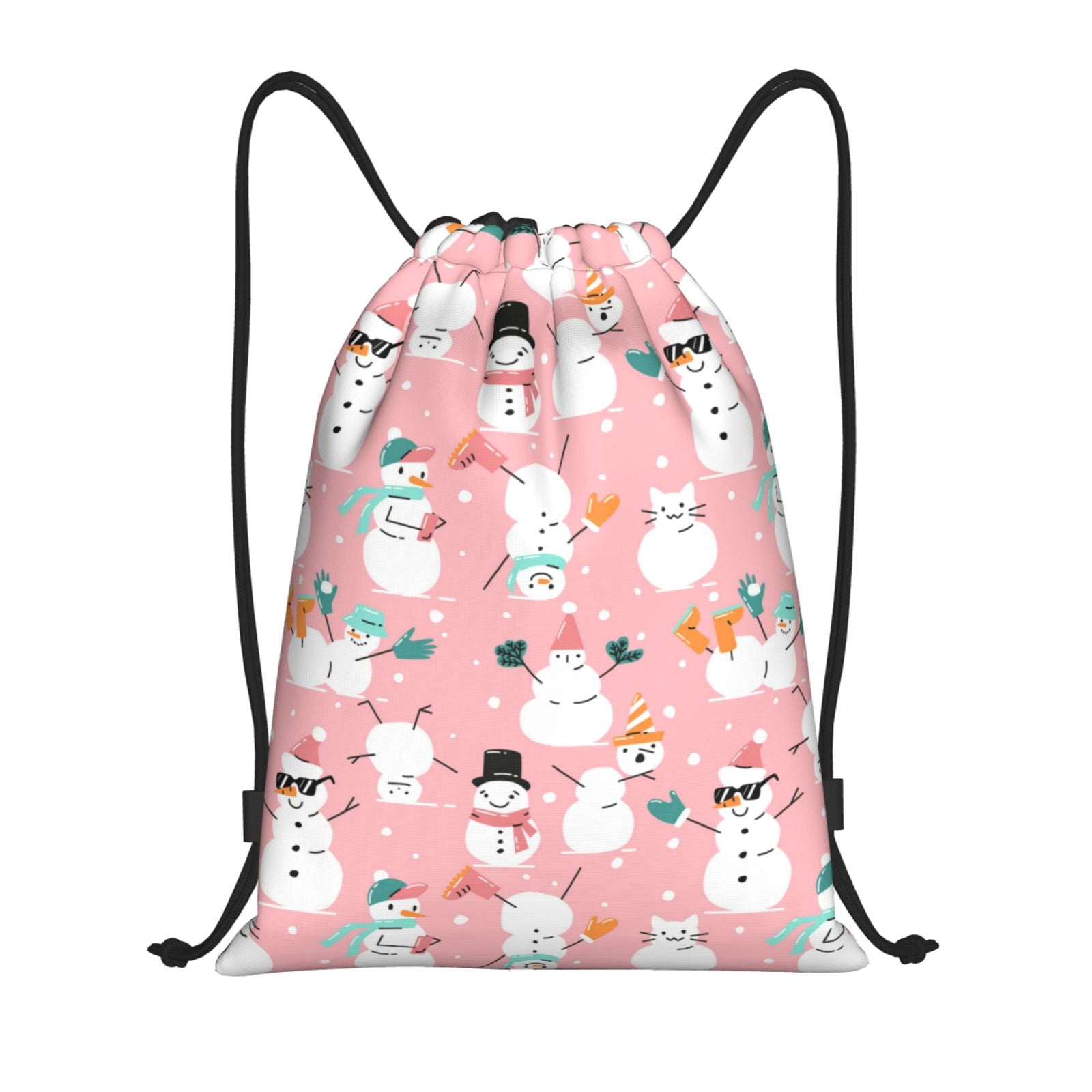Drawstring Backpack Cute Pink Snowman Cat Sports Gym Bag for Men Women ...