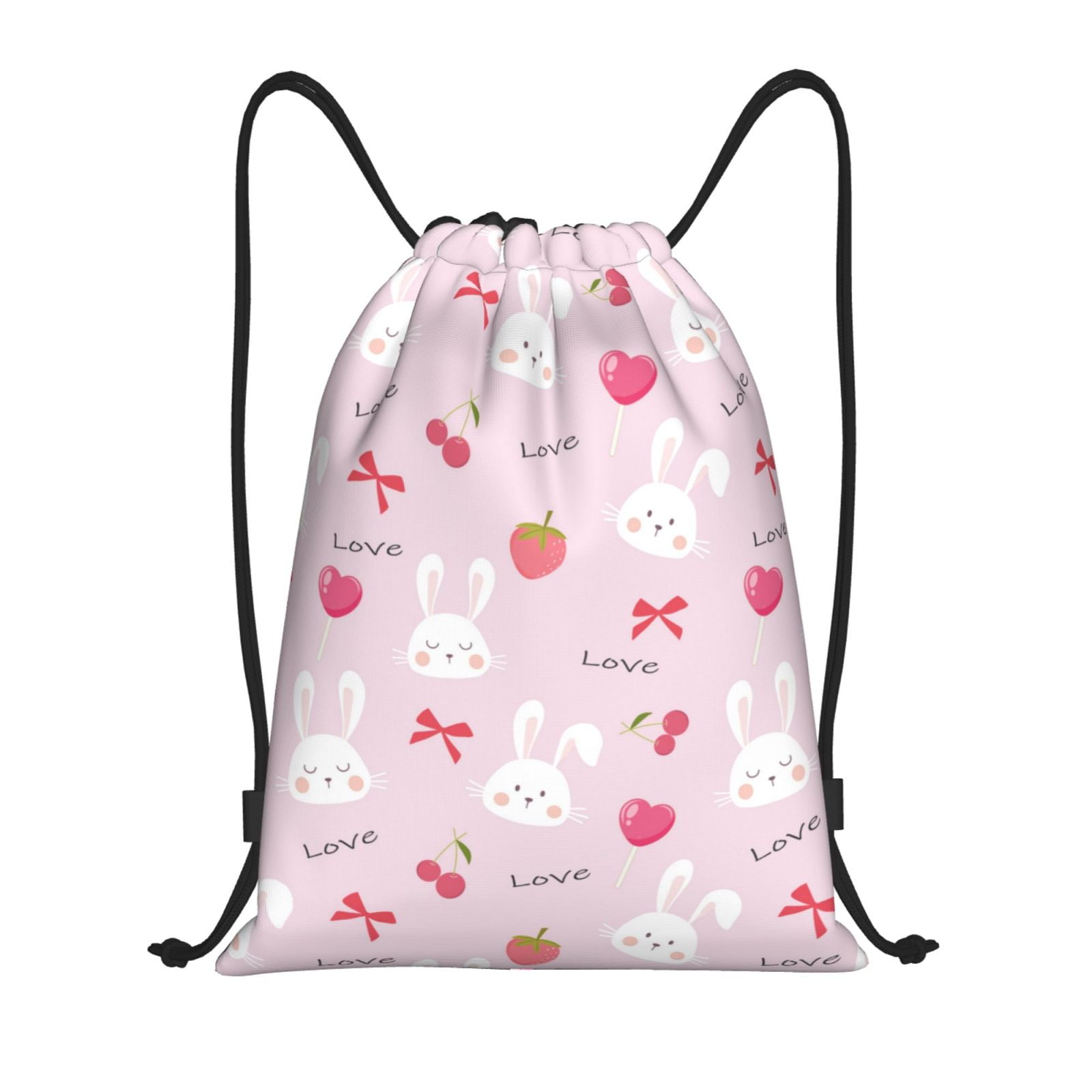 Drawstring Backpack - Cute Rabbit Love Sugar Pink Splash Proof Small ...