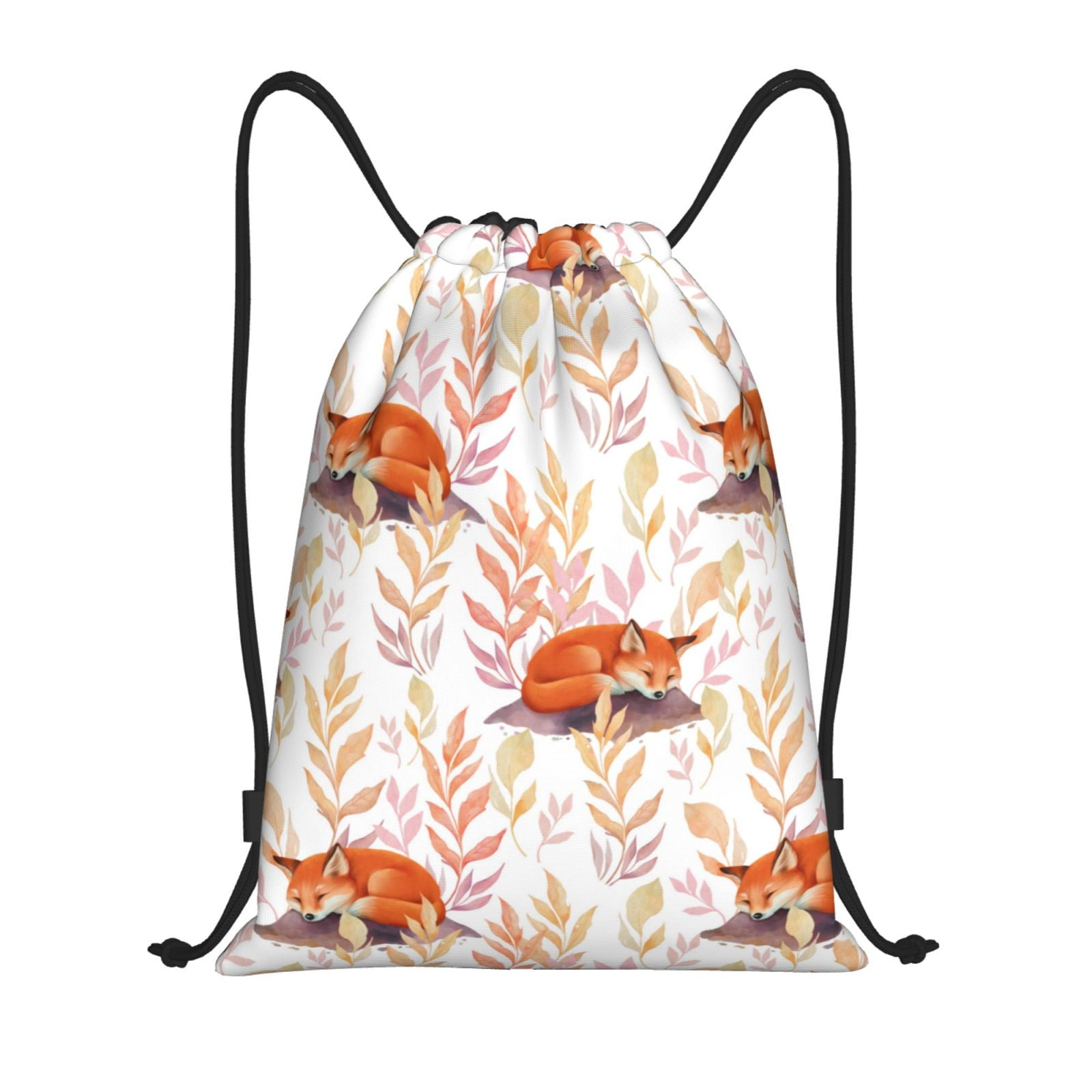 Drawstring Backpack - Cute Sleepy Fox Cheer Gym Bag for Women Men ...