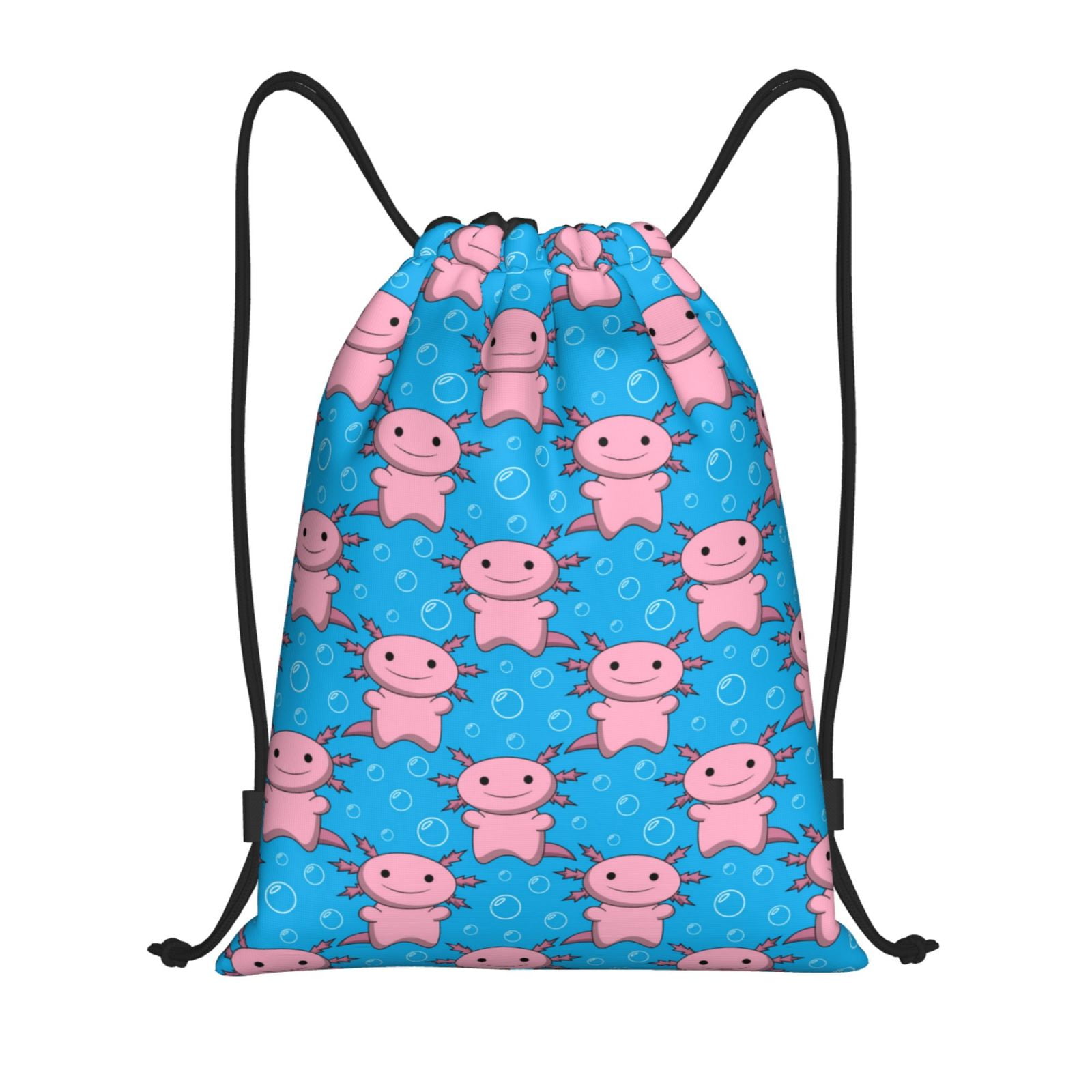 Drawstring Backpack - Cute cartoon Axolotl bubbles blue Splash Proof ...