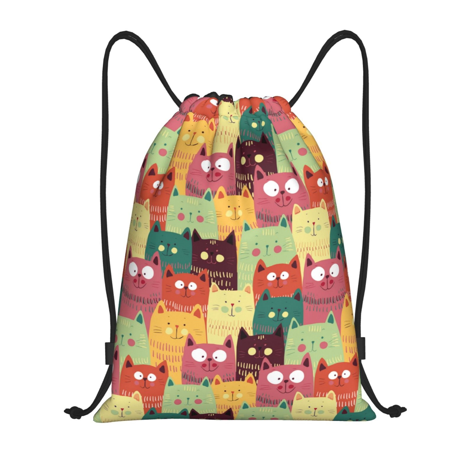 Drawstring Backpack, Cute cartoon cat Light Waterproof Sports Gym Bag ...