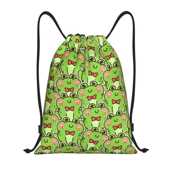 Drawstring Backpack, Cute green frog Kawaii Light Waterproof Sports Gym ...