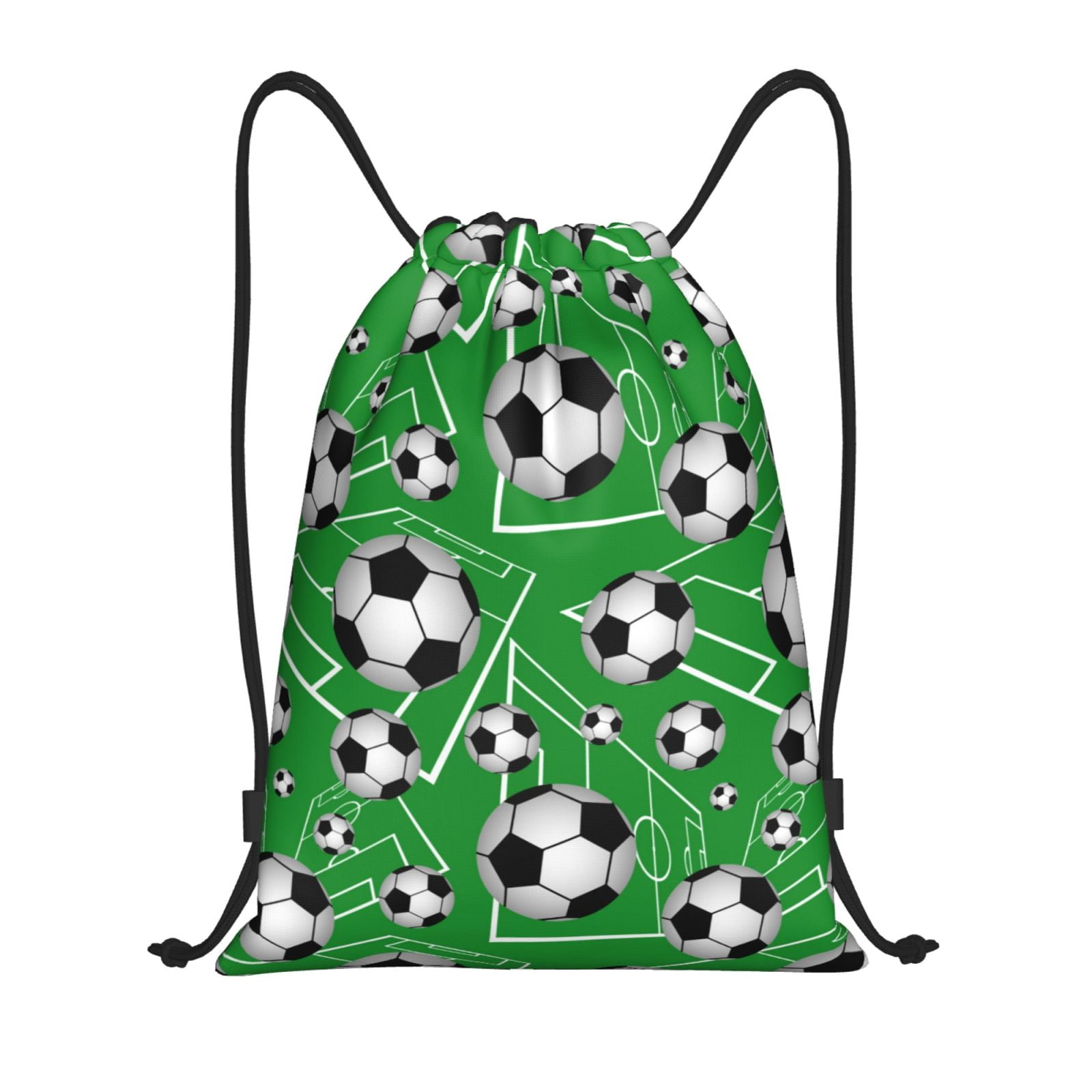 Drawstring Backpack - Cute soccer balls green Splash Proof Small ...