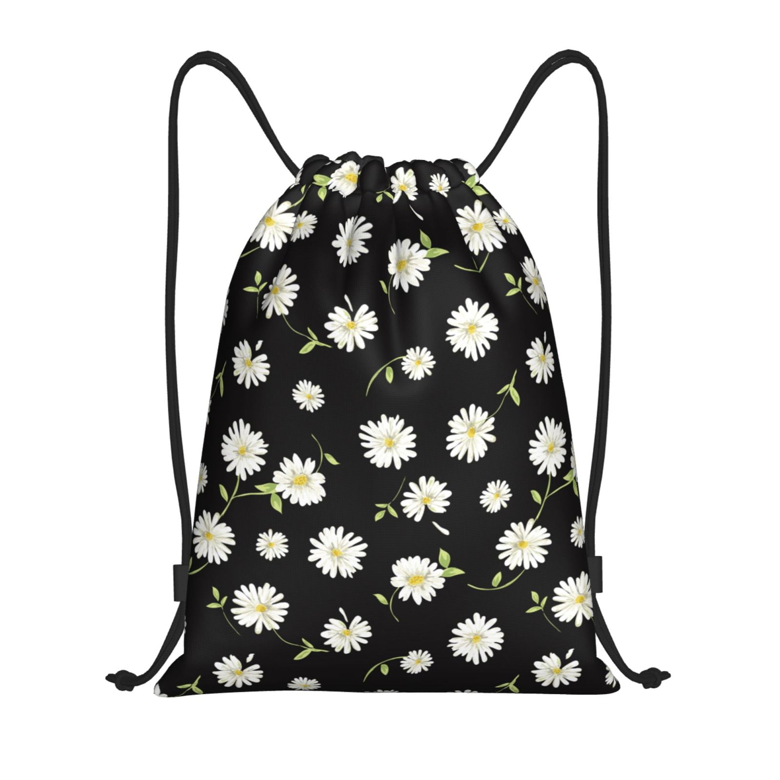 Drawstring Backpack - Daisies Flowers Green Leaves Splash Proof Small ...