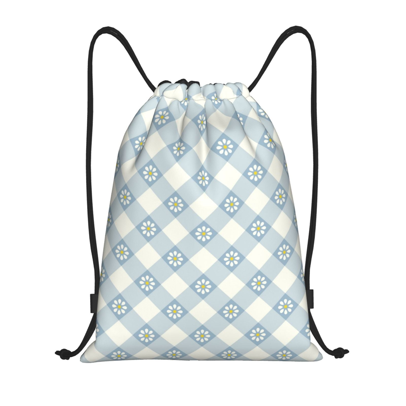 Drawstring Backpack - Daisy plaid blue Splash Proof Small Drawstring ...