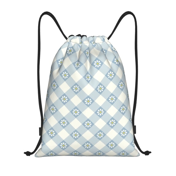 Drawstring Backpack - Daisy plaid blue Splash Proof Small Drawstring ...