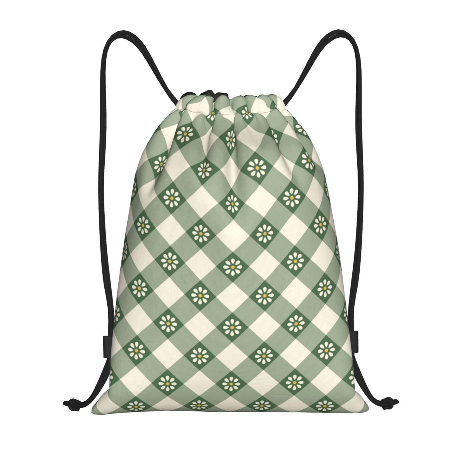 Drawstring Backpack, Daisy plaid green Light Waterproof Sports Gym Bag ...