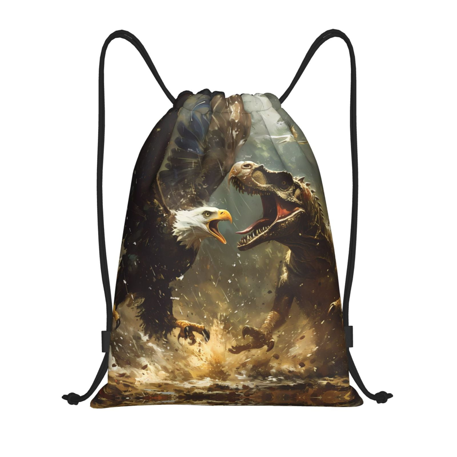 Drawstring Backpack, Dinosaur Bald Eagle Light Waterproof Sports Gym Bag Draw String Back Bag ...