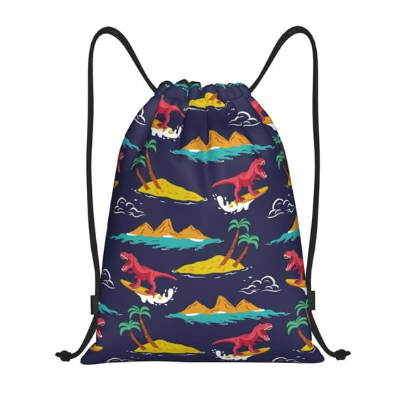 Drawstring Backpack, Dinosaur island Light Waterproof Sports Gym Bag ...