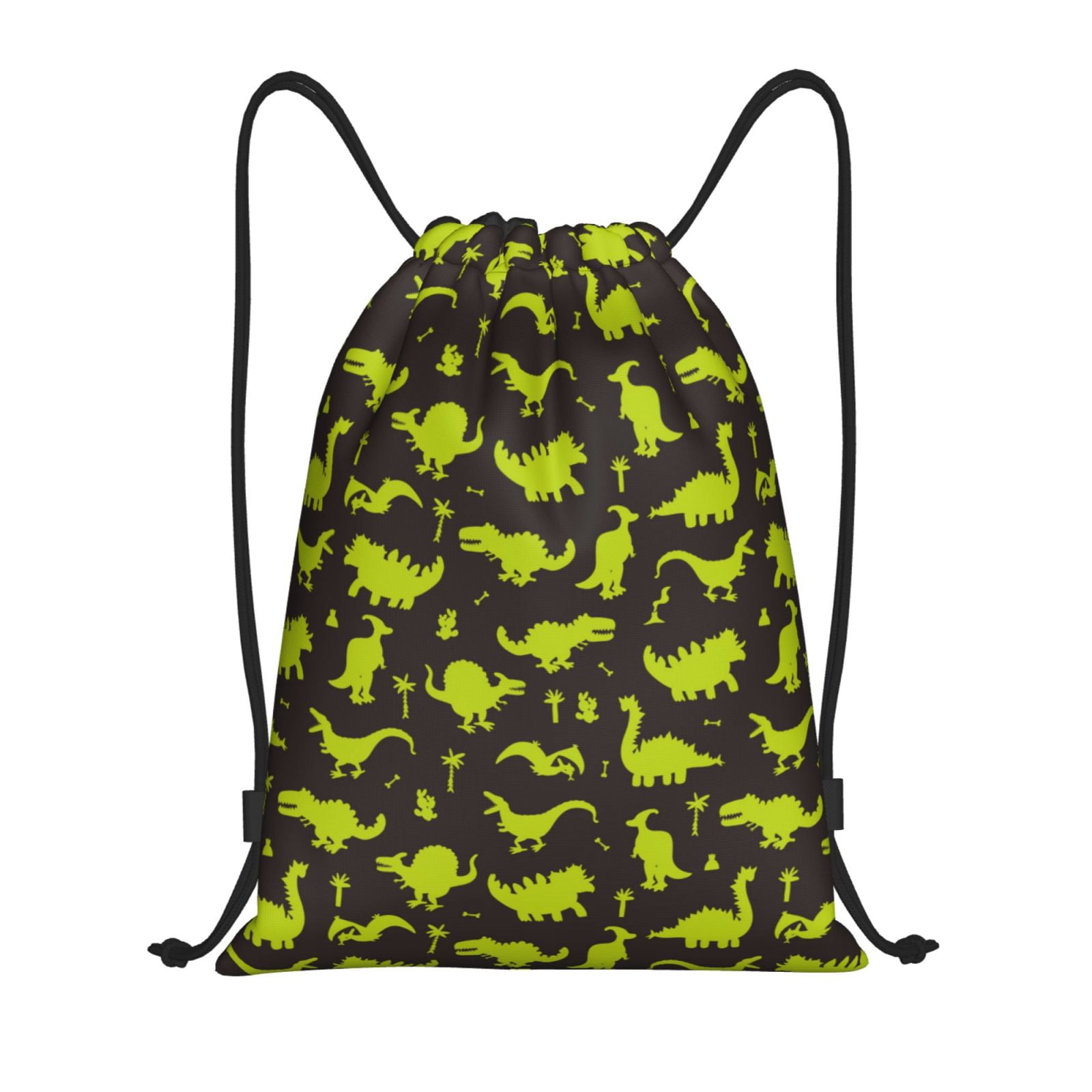 Drawstring Backpack, Dinosaurs Green Silhouette Light Waterproof Sports ...