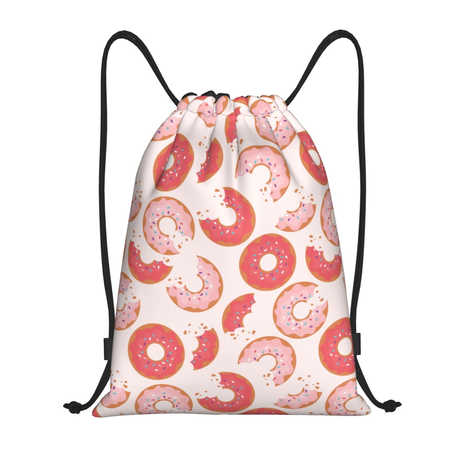 Drawstring Backpack - Donut Print Pink Splash Proof Small Drawstring ...