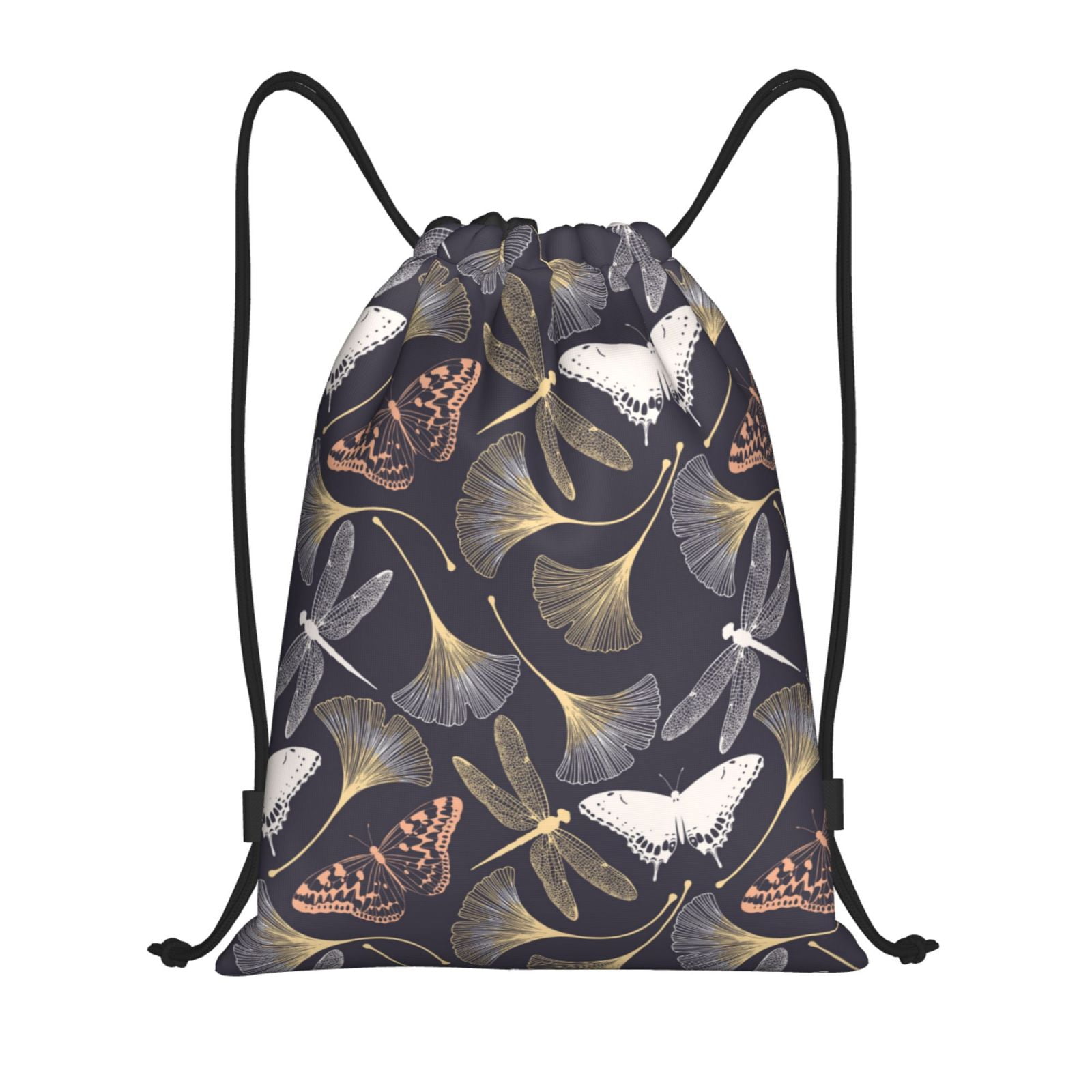 Drawstring Backpack, Dragonfly Leaf Butterfly Light Waterproof Sports ...