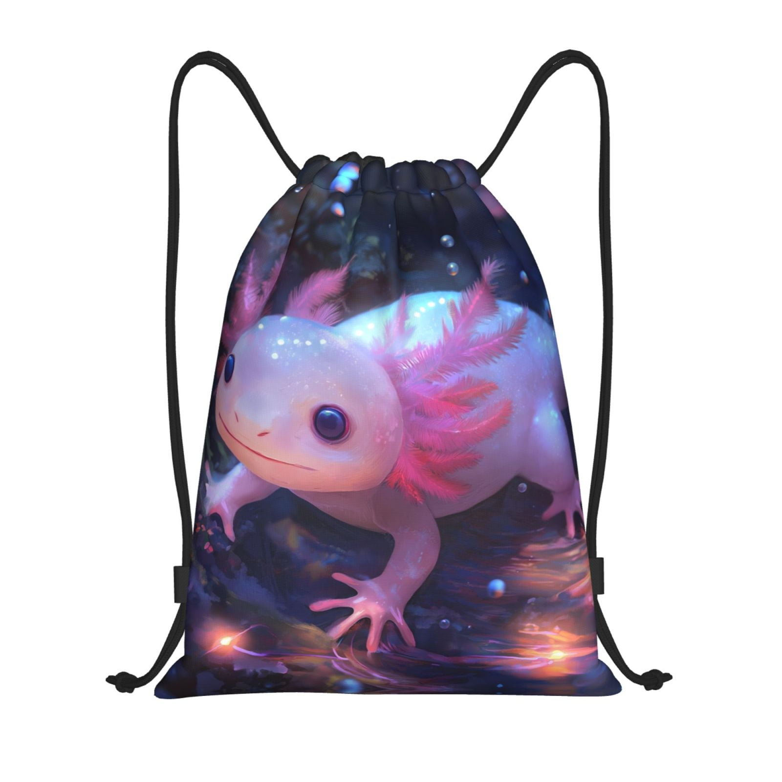 Drawstring Backpack, Dreamy Bioluminescent Axolotl C Light Waterproof ...