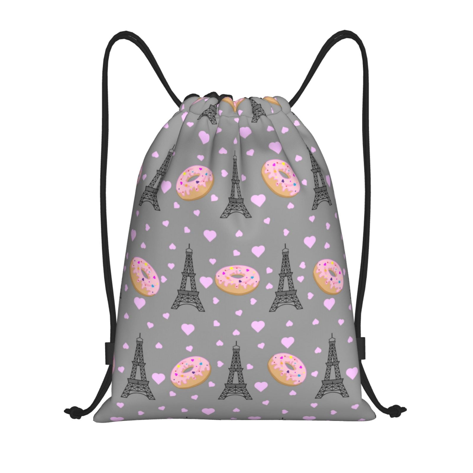 Drawstring Backpack - Eiffel Tower Donut Gym Bag for Women Men Water ...