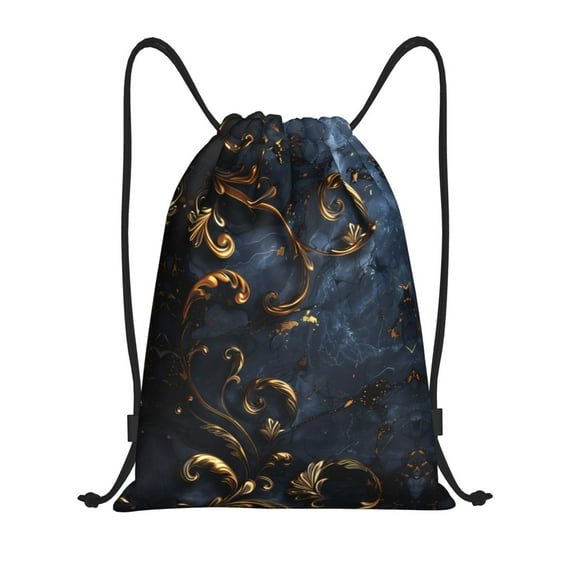 Drawstring Backpack, Elegant Gold Scrollwork Light Waterproof Sports ...